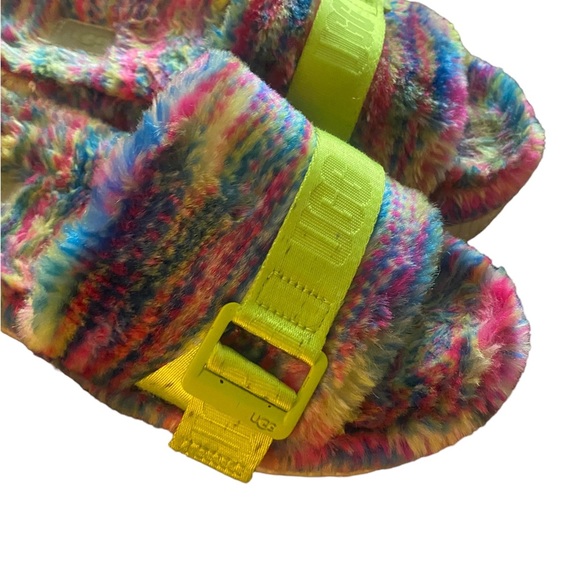 UGG | Shoes | Womens Rainbow Ugg Fluffita Pixelate Slippers 7 Sheepskin ...